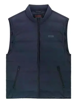 Guess Quilted Logo-detail Gilet - Blue