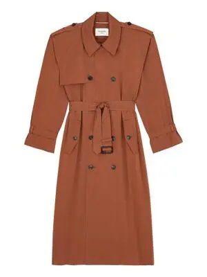 Saint Laurent Trench Coat In Water-repellent Cotton And Silk - Mocha