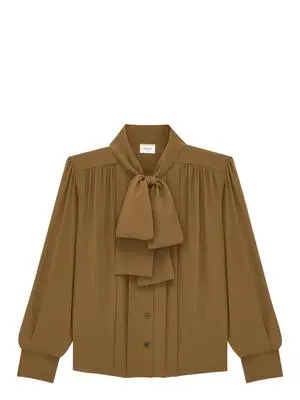 Saint Laurent Silk Crepe De Chine Lavallière Blouse - Algue