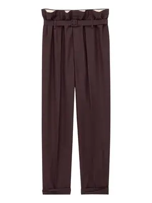 Saint Laurent Paperbag Waist Wool And Mohair Pants - Prune