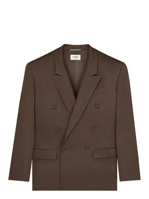 Saint Laurent Double-breasted Silk Satin Jacket - Chocolat