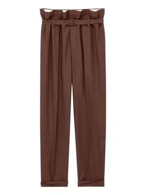 Saint Laurent Wool And Mohair Paperbag Waist Pants - Chocolat