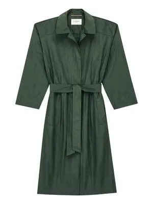 Saint Laurent Trench Coat In Silk - Vert Fonce