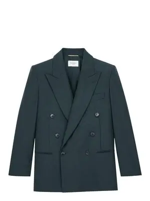 Saint Laurent Double-breasted Jacket In Light Wool And Mohair - Vert Fonce