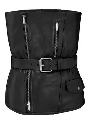 SAINT LAURENT Saint Laurent Biker Bustier In Creased Leather