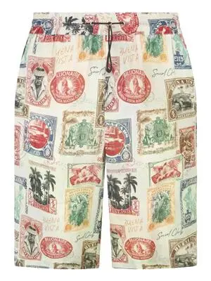 BILLIONAIRE Graphic Print Drawstring Shorts - Neutrals