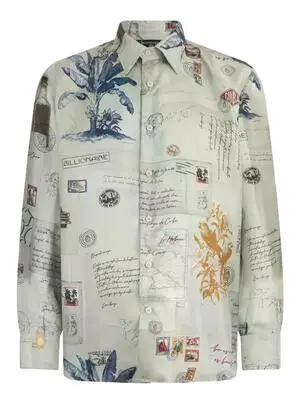 BILLIONAIRE Letter Button-down Silk Shirt - Neutrals
