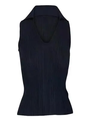 Agnona Ribbed Knit V-neck Sleeveless Top - Blue