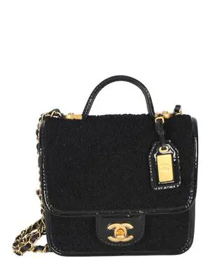 Chanel Tweed Patent Leather Top Handle Flap Bag - Black