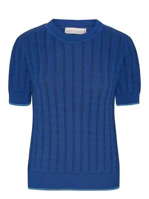 GROBUND Almine Knit Top With Pointelle Detail - Blue