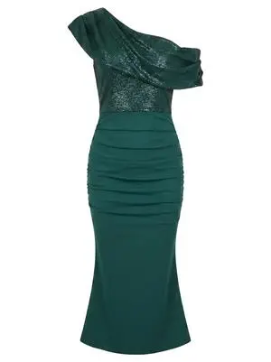 ATOM LABEL Mercury Midi Dress In Forest Sparkle - Green