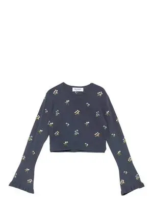 BLUGIRL Floral Embroidered Ribbed Cropped Top - Blue