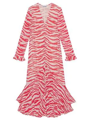 GANNI Printed Light Georgette Maxi Dress - Red
