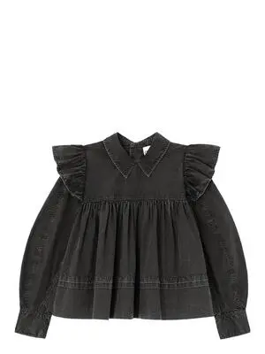 GANNI Washed Frill Blouse - Black