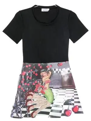 The Artistylist Graphic Print A-line Mini Dress - Black