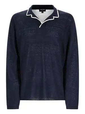 Giorgio Armani Polo In Lino E Seta - Blue