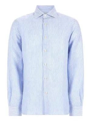 120% Lino Striped Linen Shirt - Azure