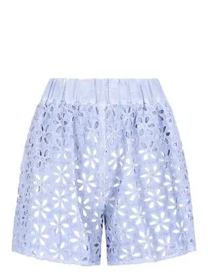 120% Lino Perforated Pattern Shorts - Azure