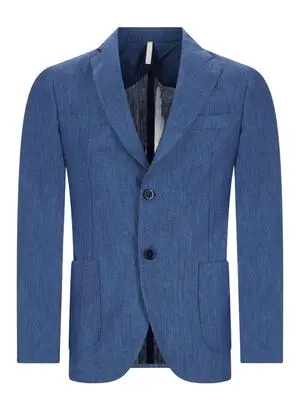 120% Lino Single Breasted Linen Jacket - Blue