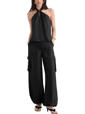 TOCCIN James Mid Rise Wide Leg Cargo Pants - Jet