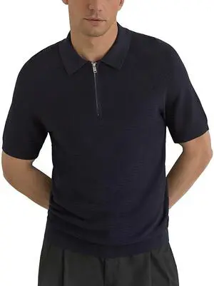 REISS Estate Regular Fit Half Zip Textured Polo Shirt - Navy