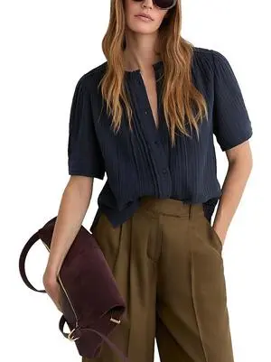 REISS Aurelia Muslin Top - Navy
