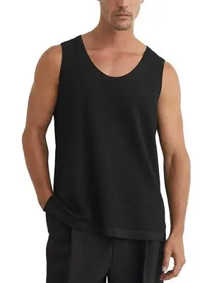 REISS Watson Regular Fit Textured Tank Top - Black