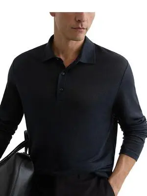 REISS Pembroke Linen Polo Shirt Navy