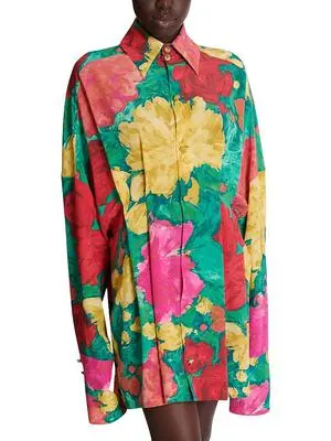 Balmain Printed Crepe Shirt Dress - Multicolor