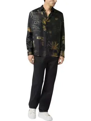 BILLIONAIRE Letter Printed Silk Shirt - Black