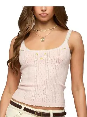 EDIKTED Rosaliee Pointelle Knit Tank Top - Pink