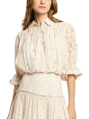 Cinq À Sept Cazi Puff Sleeve Top - Khaki Multi