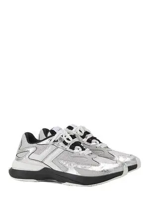 LANVIN Jla Runner Sneakers In Crinkled Metallic Leather - Silver