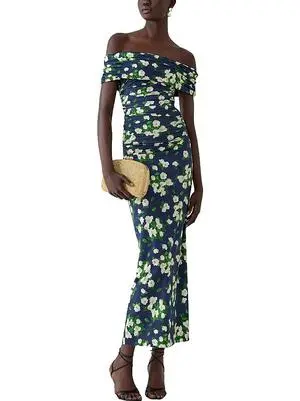 Carolina Herrera Carolina Herrera Off-the-Shoulder Floral Gathered Dress Midnight Multi
