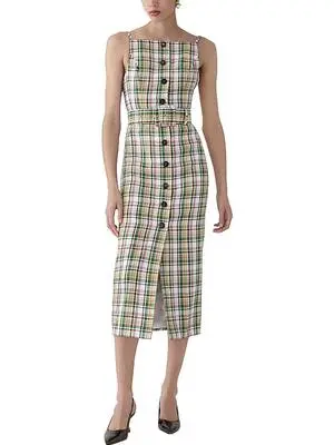 CAROLINA HERRERA Sleeveless Plaid Midi Dress With Belt