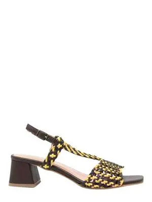 GIOSEPPO Woven Leather Block Heel Sandals - Brown