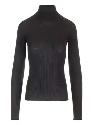 Sportmax Virgin Wool Ribbed Knit Roll Neck Sweater - Black