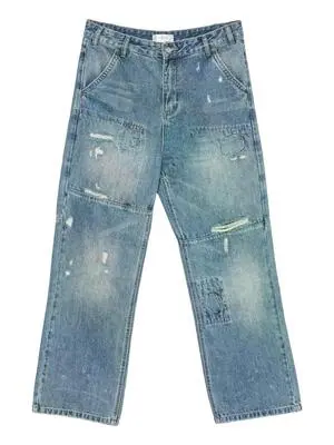 FOUND Distressed Patchwork Jeans - Blue