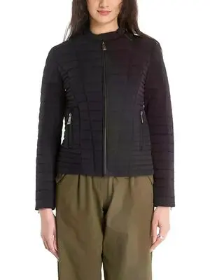 Guess Quilted Zip-up Jacket With Silver-tone Hardware - Black