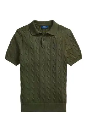 Polo Ralph Lauren Cable Knit Short Sleeve Polo Sweater - Green
