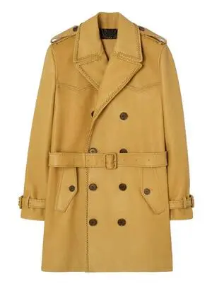 Burberry Mid-length Leather Trench Coat - Mustard Yellow