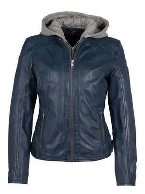 Mauritius Allice Rf Leather Zip-up Jacket With Removable Hood - Blue