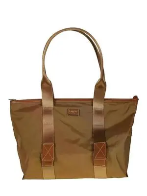 LANCEL Logo Plaque Leather Trim Tote Bag - Brown
