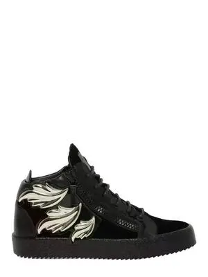 GIUSEPPE ZANOTTI Velvet And Leather 'cruel' Mid-top Sneakers - Black