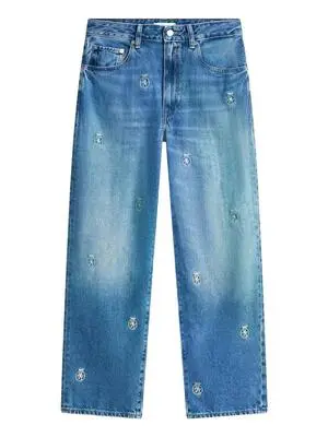 Tommy Hilfiger Crest Embroidered Barrel-leg Denim Jeans - Blue