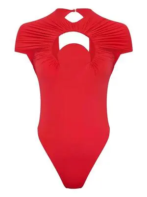 MARINE SERRE Gathered Moon Cutout Swimsuit - Red