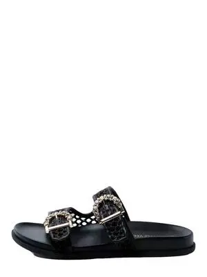 EMANUELLE VEE Embellished Crystal Buckle Sandals - Black