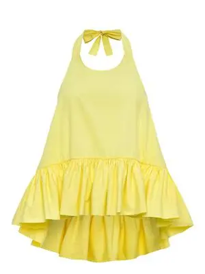 Azeeza Azeeza Winston Poplin Halter Top With Ruffle High-Low Hem Lemon