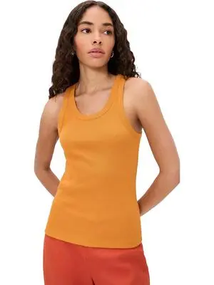 Vince Ribbed Scoop Neck Tank - Clementine