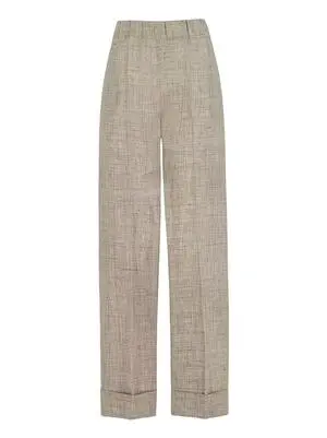 D.exterior Linen Turn-up Trousers - Neutrals